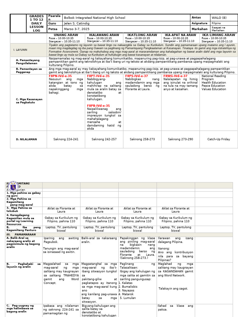 FIL8-DLL-Q4-Week-4.5 | PDF