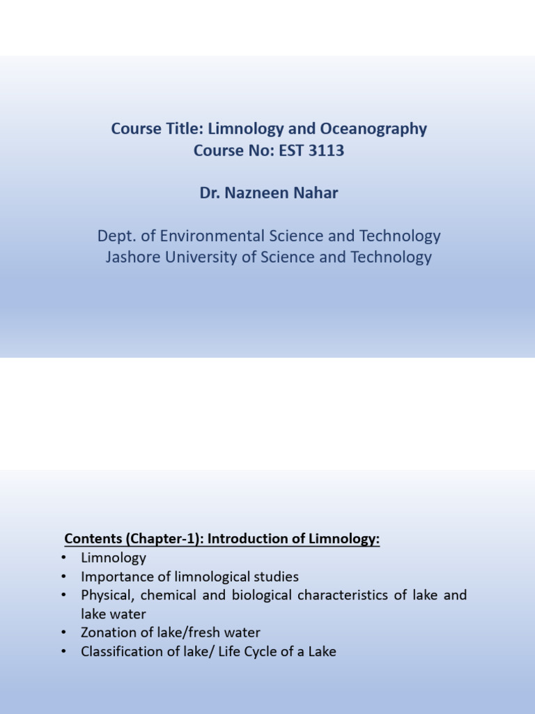 Lec-2 - EST-3113 - NN - Ch-1 - 19.02.2025 | PDF | Lake | Marine Biology