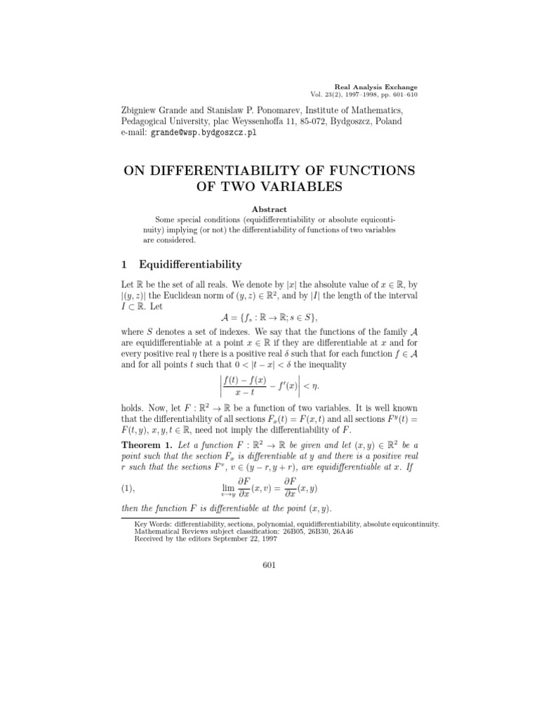 On Differentiability Of Functions Of Two Variables 1 2846