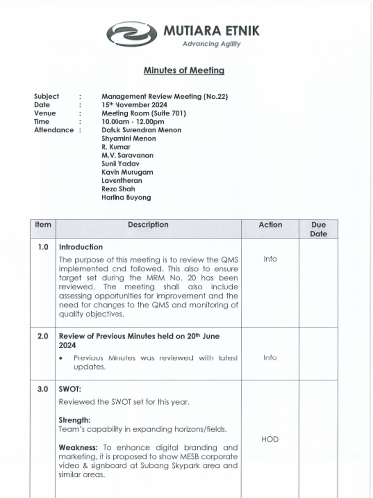 MOM - HODs Meeting No. 22 2024 | PDF