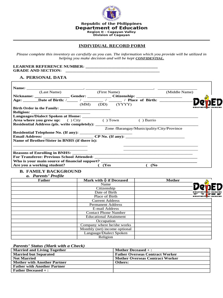 GC Individual Record Form | PDF