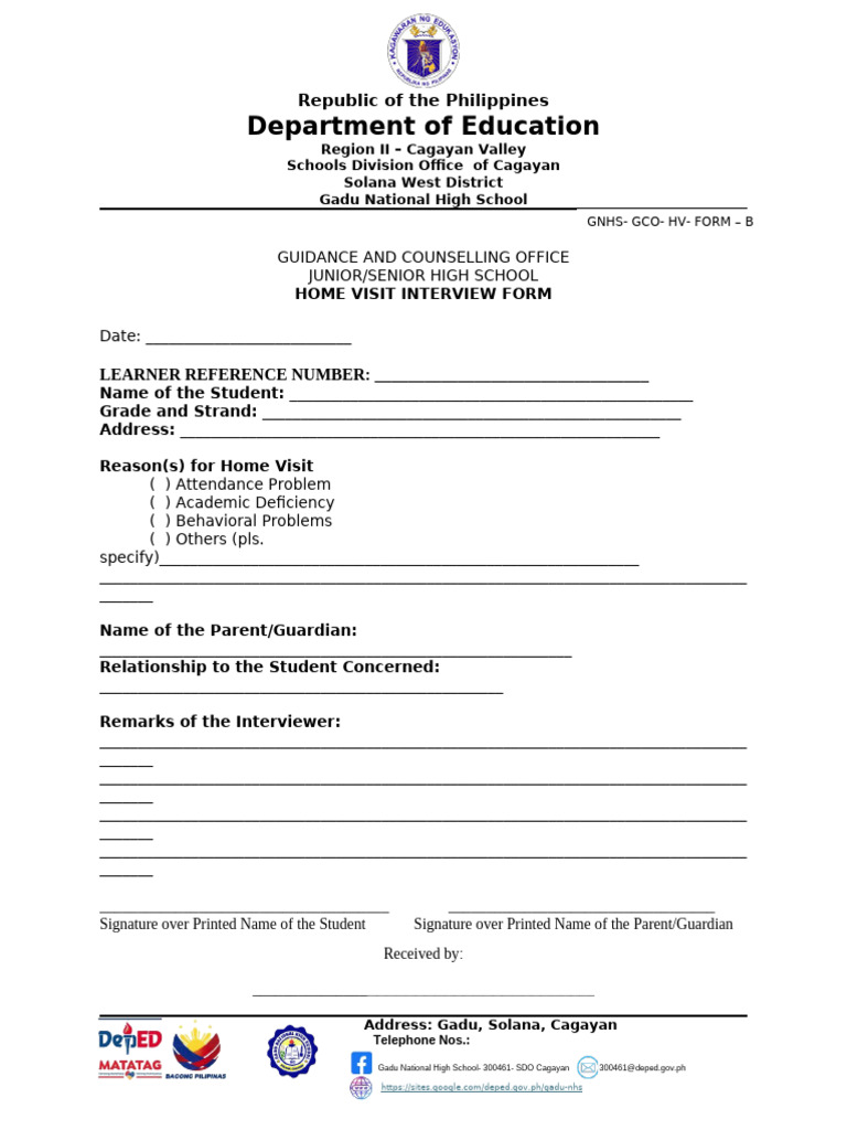 Home Visit Interview Form for Students | PDF