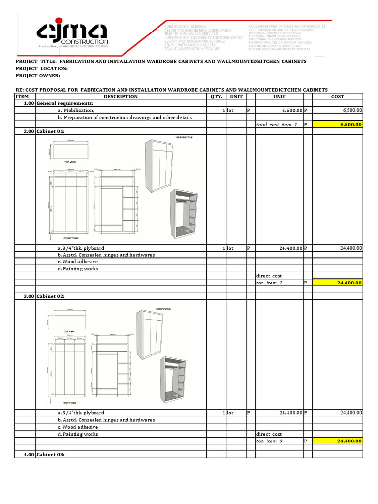 QUOTATION FOR WARDROBE CABINETS MAR 2 2025 | PDF | Home | Furniture