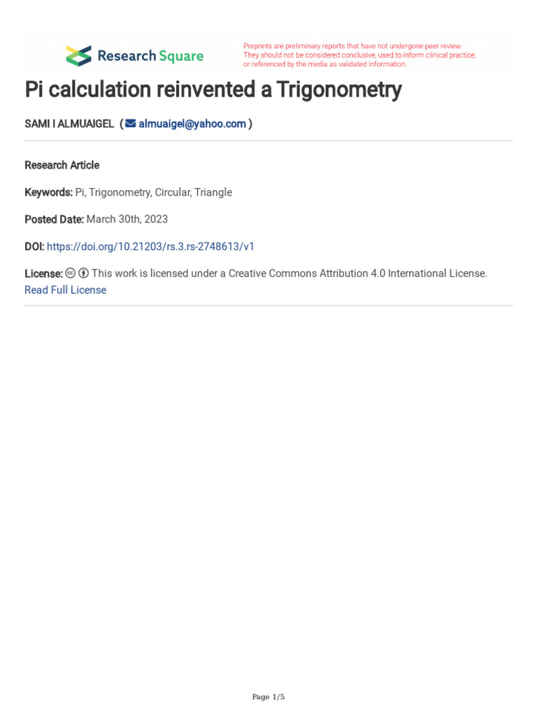 07 Pi_calculation_reinvented_a_Trigonometry | PDF | Circle | Pi