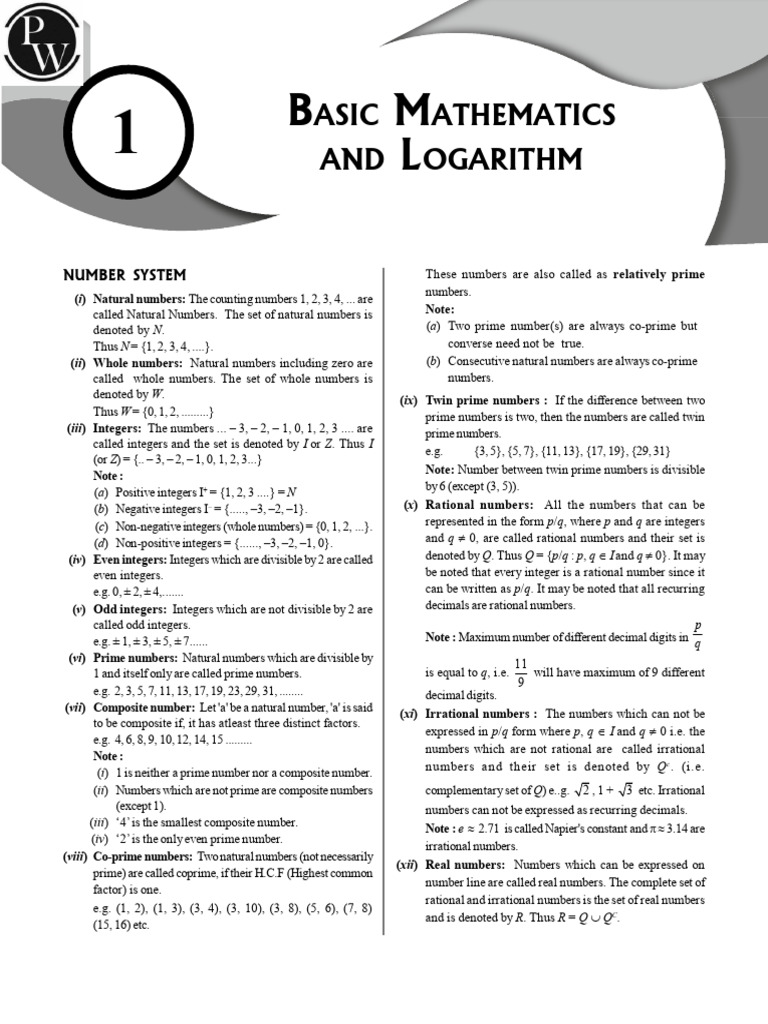 Chapter 01 _ Basic Mathematics and Logarithm (Module) __ (Prayas 2.0 2023 PW Star) | PDF ...