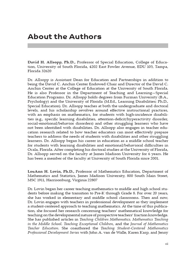About The Authors: David H. Allsopp, PH.D., Professor of Special ...