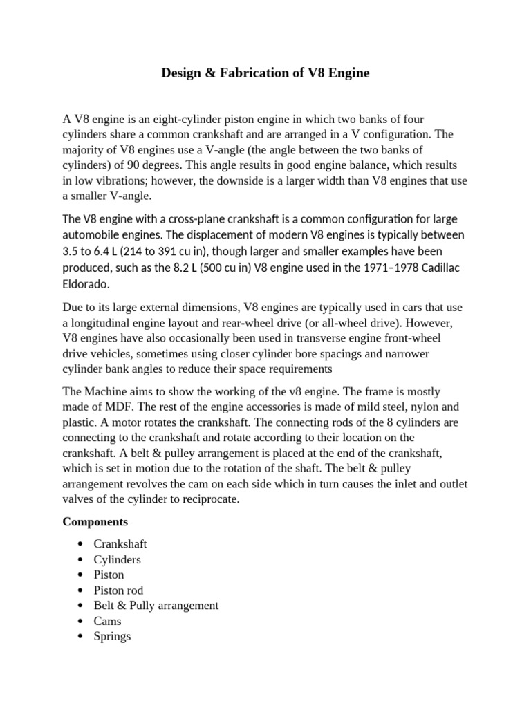 V8 Engine Design and Fabrication Guide | PDF