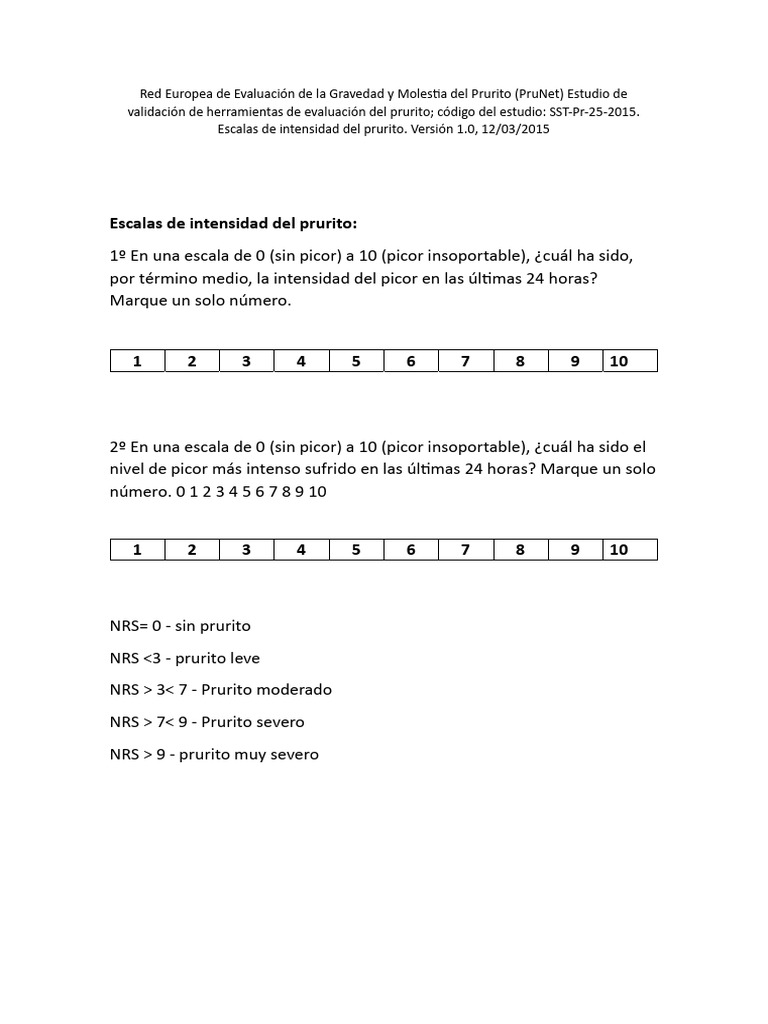 Validación de Escalas de Prurito NRS | PDF