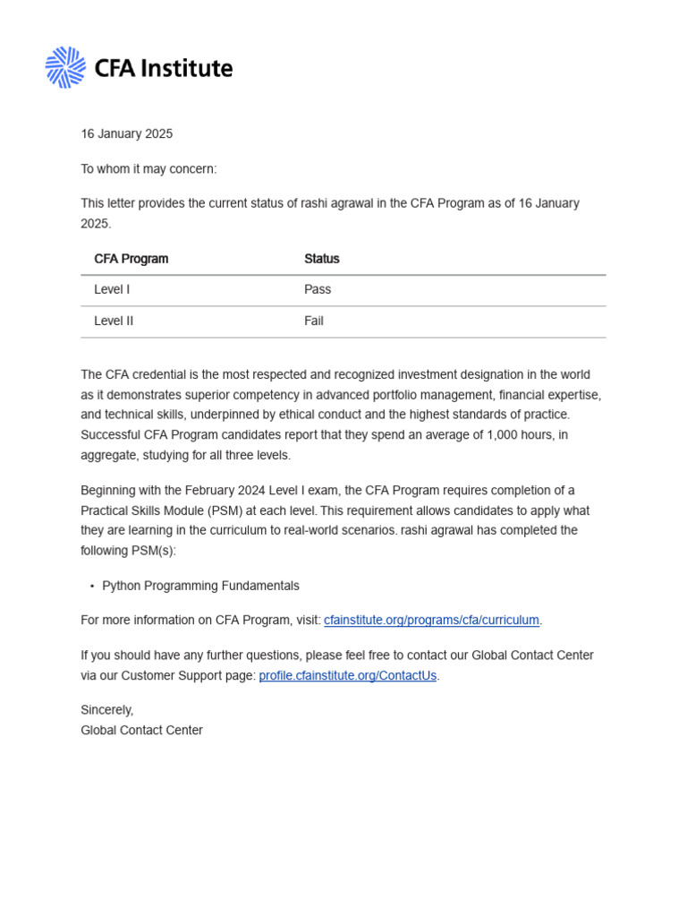 CFA Program Verification Letter-11 | PDF