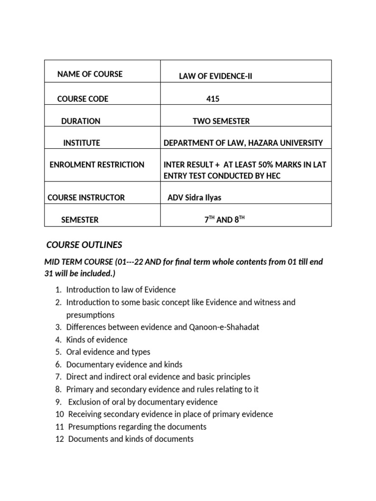 Evidence-Ii Course Contents | PDF | Evidence | Evidence (Law)