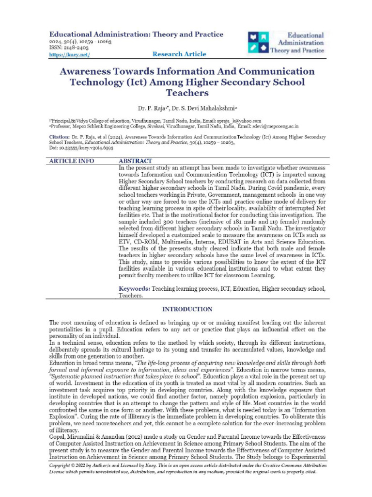 Awareness Towards ICT Among Higher Seconadry School Teachers | PDF