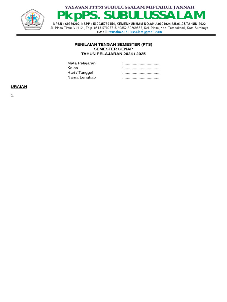 Kop PTS Genap 2024-2025 | PDF