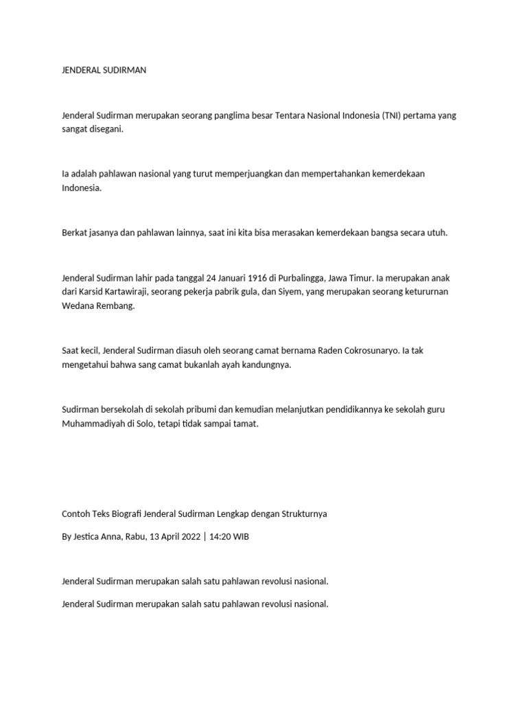 BIOGRAFI JENDERAL SUDIRMAN | PDF