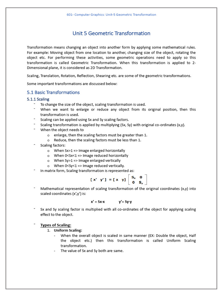 Geometric Transformations in 2D Graphics | PDF | Rotation | Cartesian ...