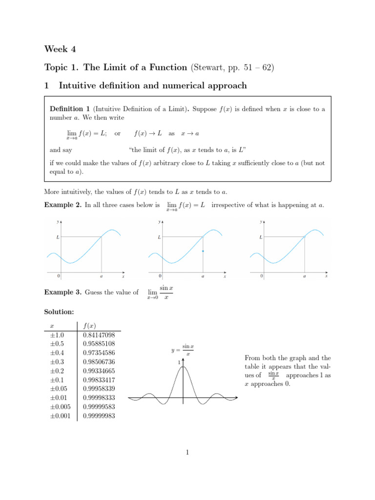 Week 4.1E The Limit of a Function | PDF | Limit (Mathematics) | Infinity