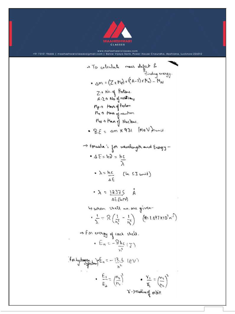 Atoms and Nuclei-Formula Sheet - 31284008 | PDF