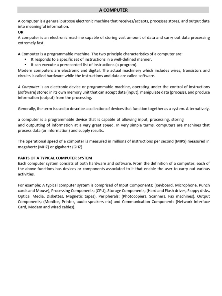 Ict Notes - O' Level | PDF | Mainframe Computer | Byte