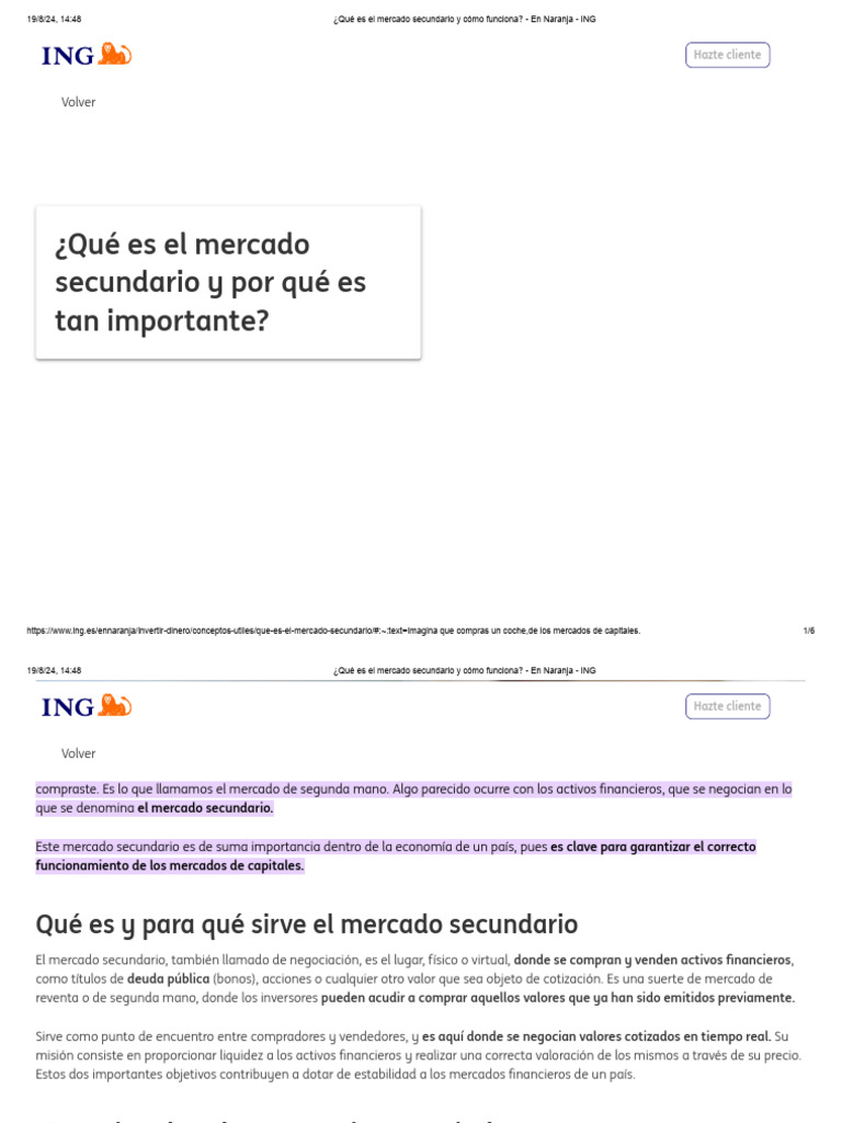 ¿Qué Es El Mercado Secundario y Cómo Funciona - en Naranja - ING | PDF | Mercado secundario | Bolsa