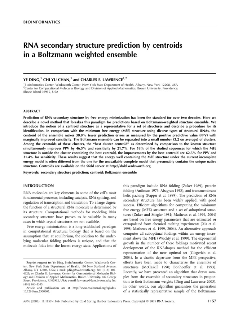 Ding Et Al 2005 - RNA Secondary Structure Prediction by Centroids | PDF | Ribosomal Rna | 16 S ...