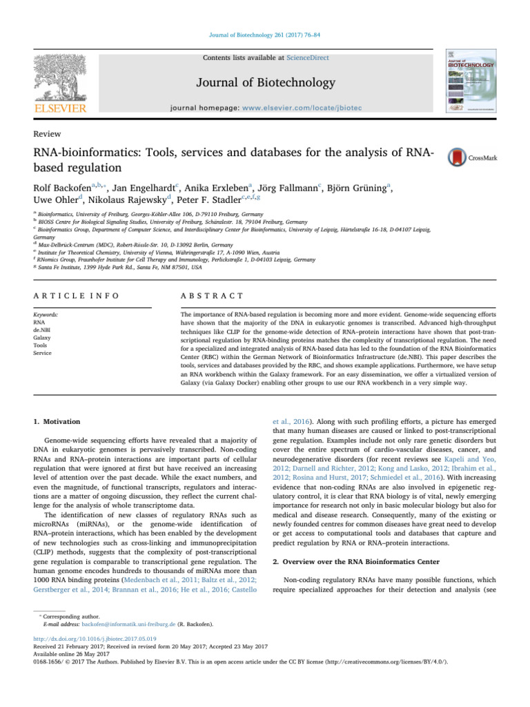 Backofen et al2017_RNA-bioinformatic | PDF | Rna | Bioinformatics