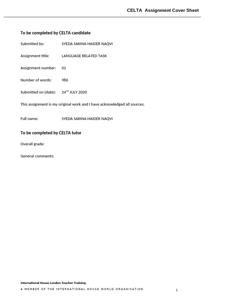 SAKINA CELTA Online Assignment 2 | PDF