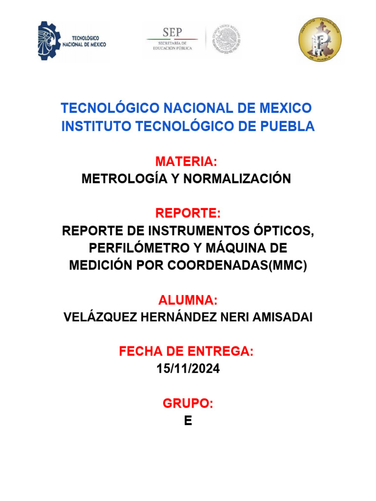 Metrología Y Normalización Reporte 6 Pdf Pdf Metrología Medición