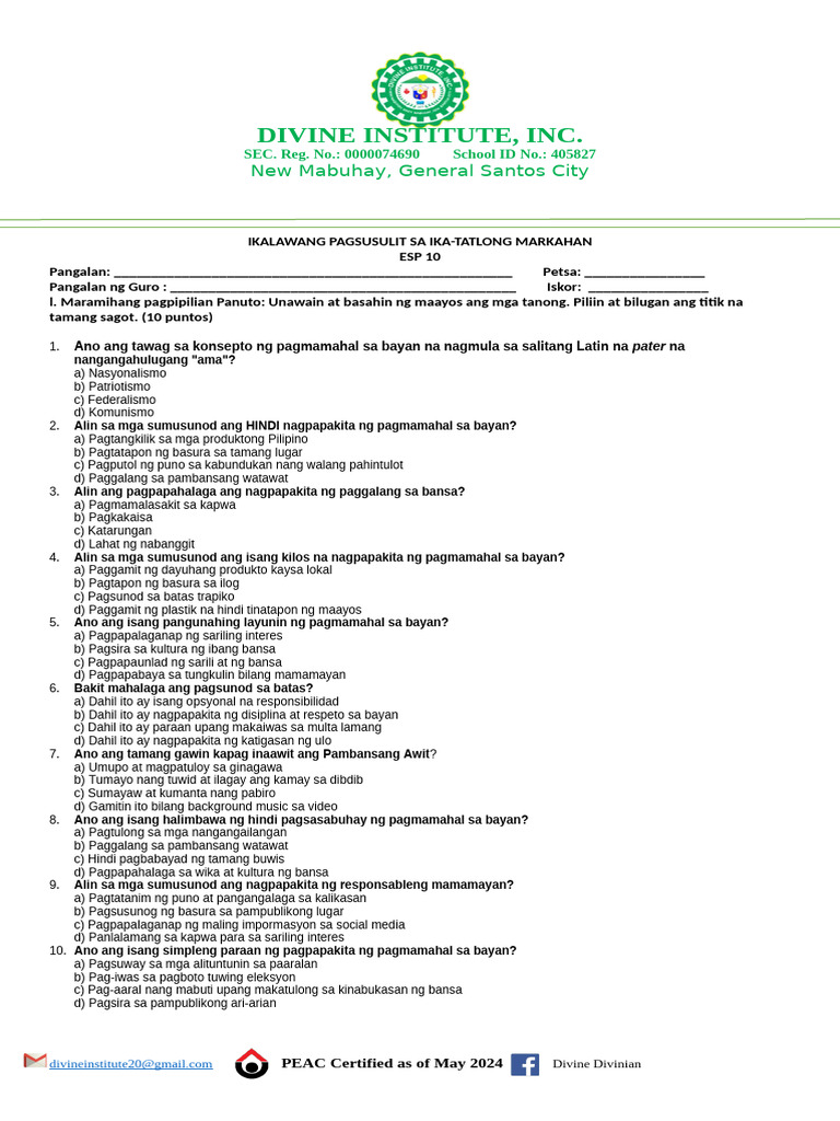 Esp 10 3RD Grading Post-Test | PDF