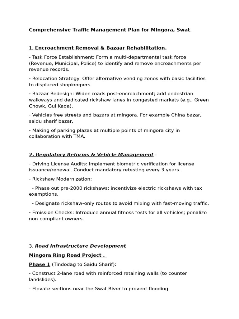 Mingora Traffic Challenges & Mitigation | PDF | Road | Traffic