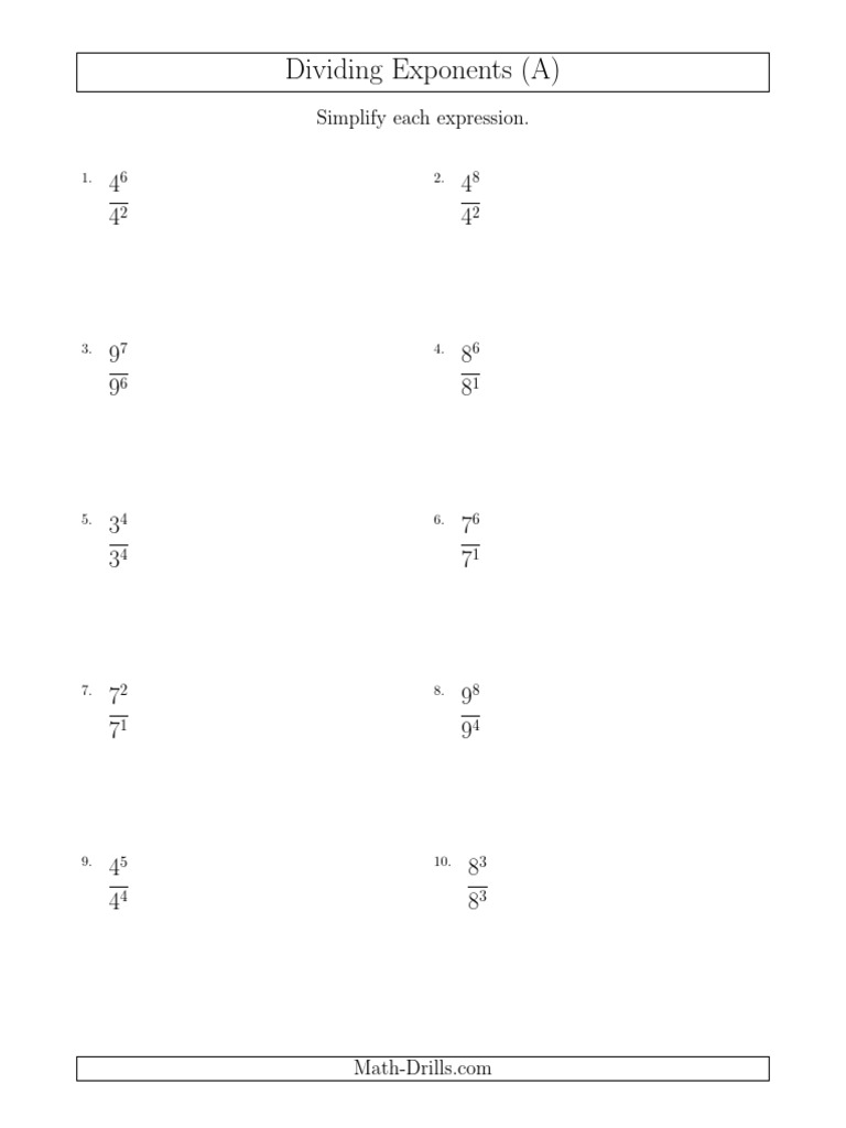 Algebra Exponent Rules Basic Dividing Toplarger Positive 001.1453227368 ...