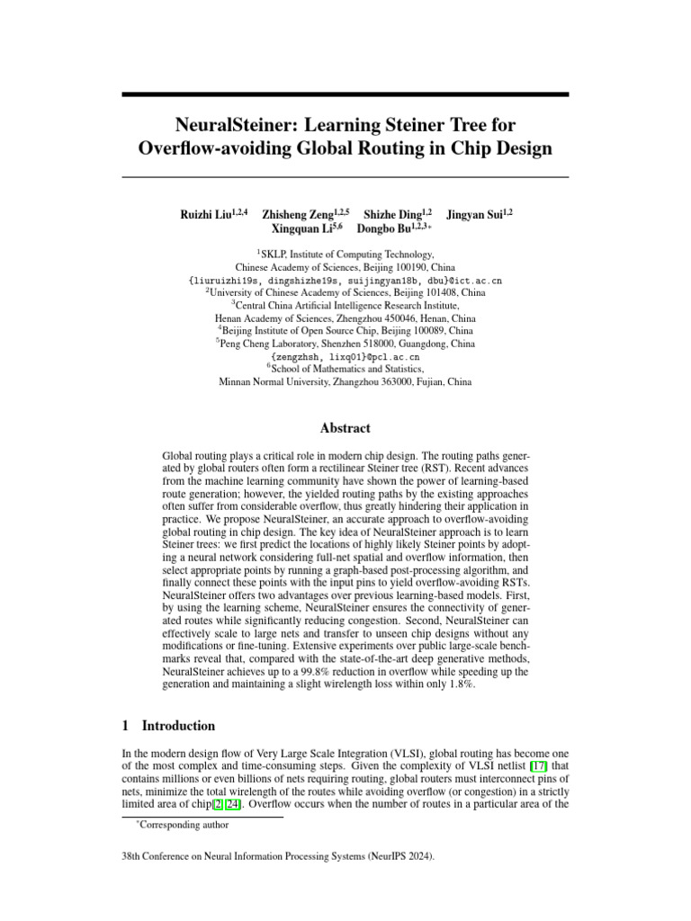 Liu Et Al. - NeuralSteiner Learning Steiner Tree For Overflow-Avoiding Global Routing in Chip ...