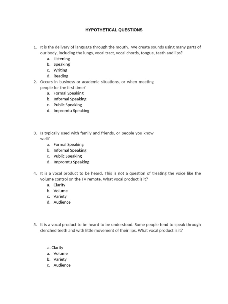 Hypothetical Questions on Speaking Skills | PDF