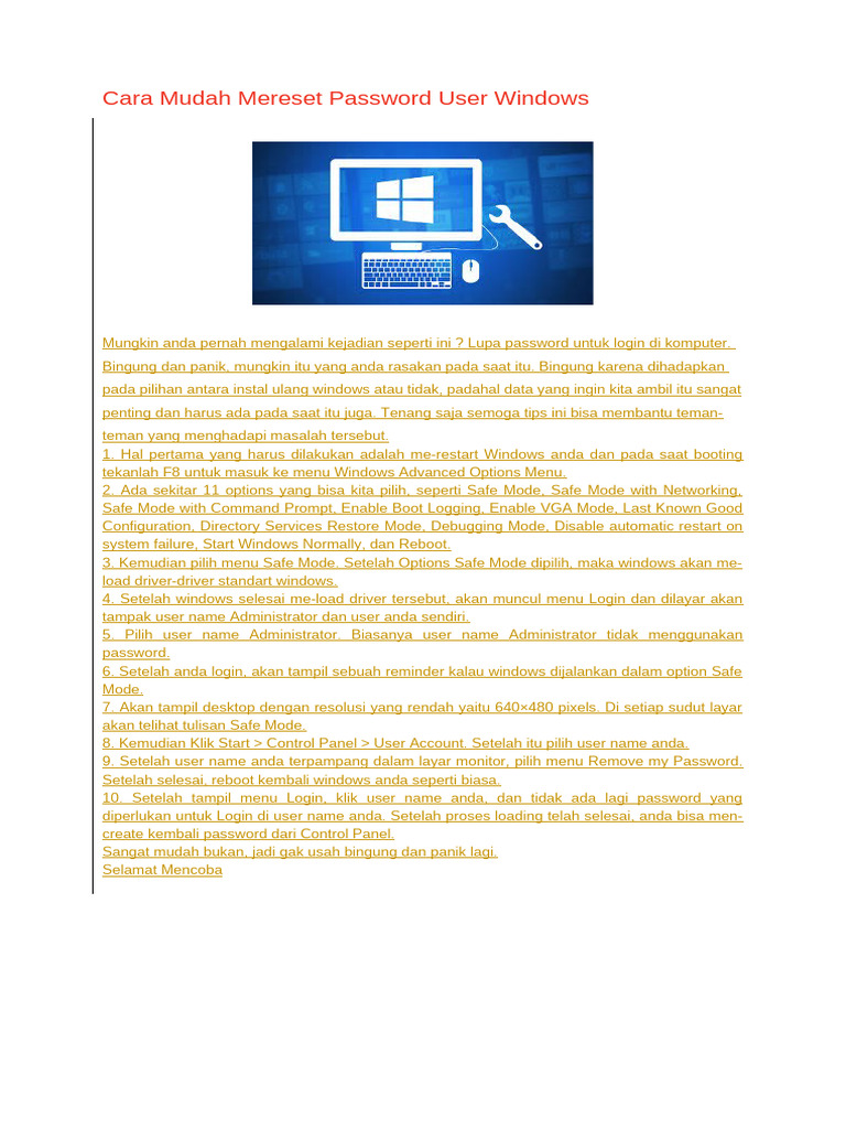 Cara Mudah Mereset Password User Windows | PDF