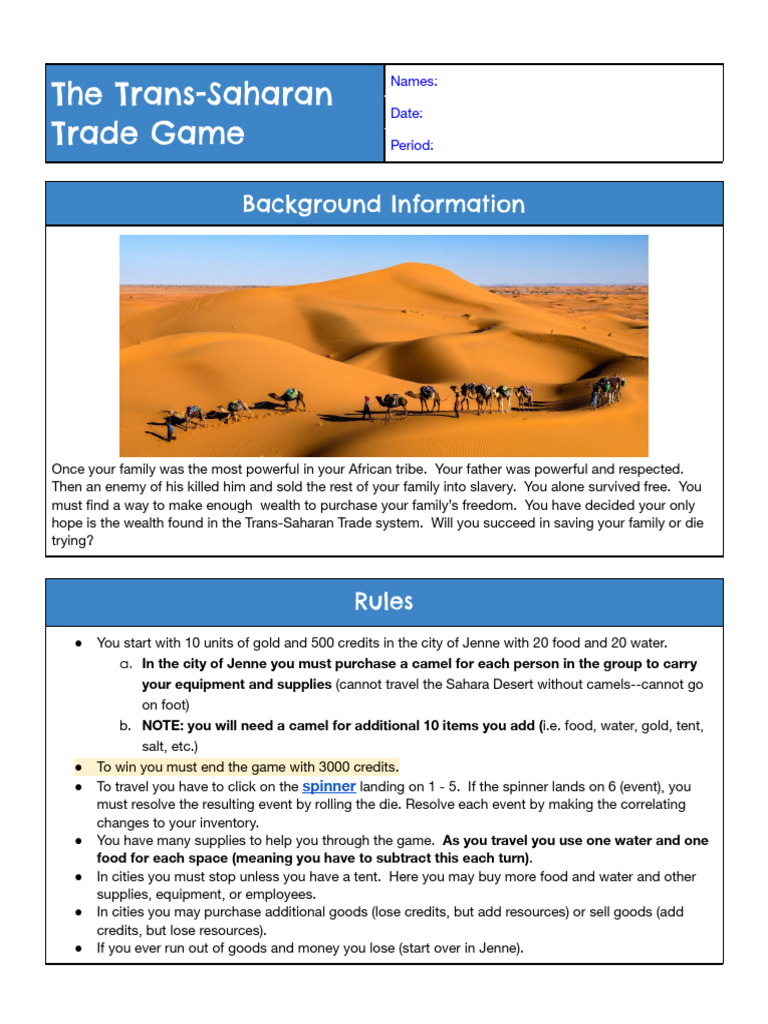 Aimane Meriga - The Trans-Saharan Trade Game | PDF | Inventory | Slavery