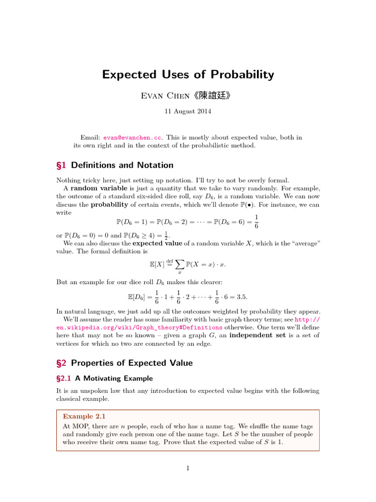 Understanding Expected Value in Probability | PDF | Expected Value ...