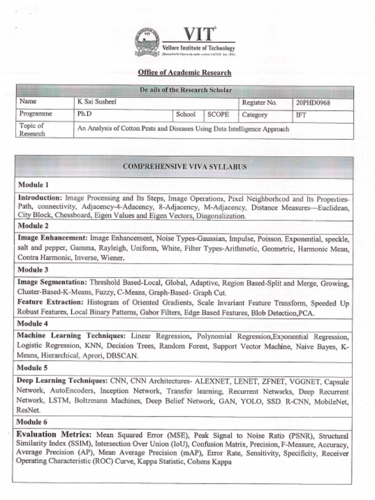 20PHD0968 - CV Syllabus | PDF