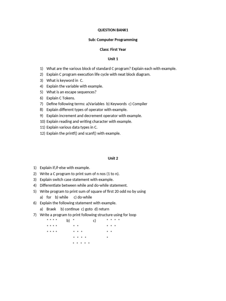 CP Question Bank Unit 1 To 6 | PDF | Pointer (Computer Programming) | Computer Program