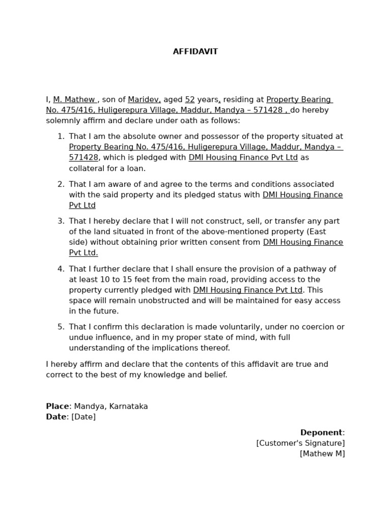 Affidavit of Property Ownership and Pledge | PDF | Affidavit
