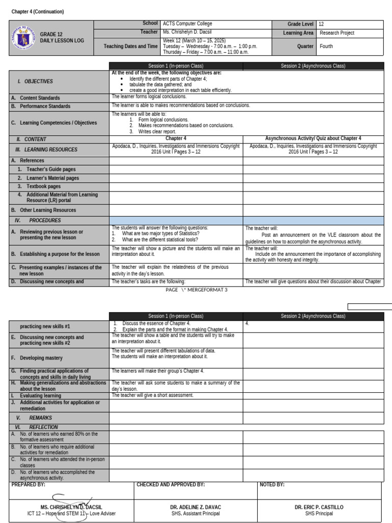 W12-Research-Project (Chapter 4) | PDF | Teachers | Learning