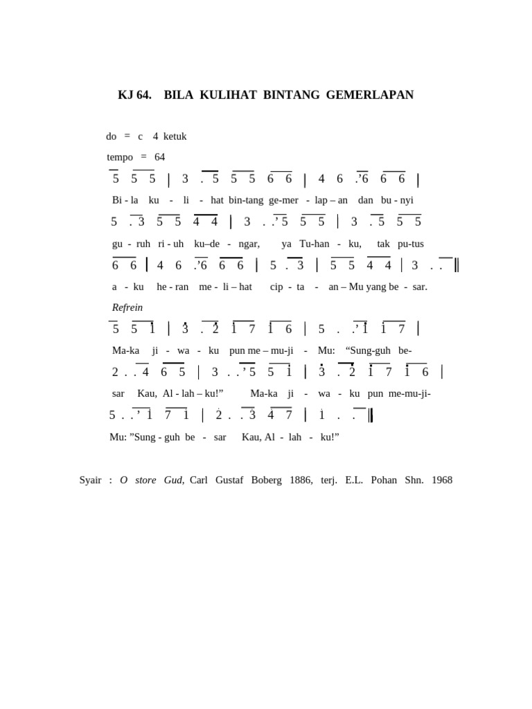 KJ 64 Bila Kulihat Bintang Gemerlapan (Not Angka) | PDF