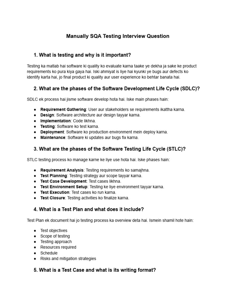 Manually SQA Testing Interview Question | PDF | Computer Science ...