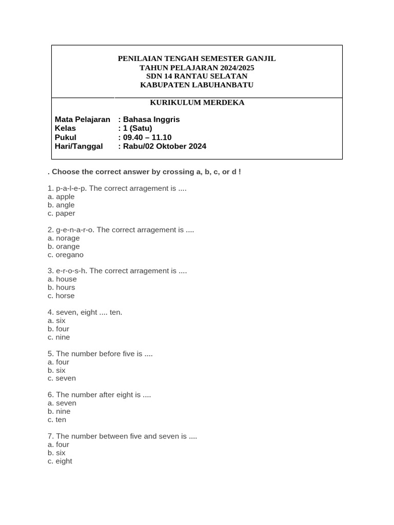 Penilaian Tengah Semester Ganjil | PDF