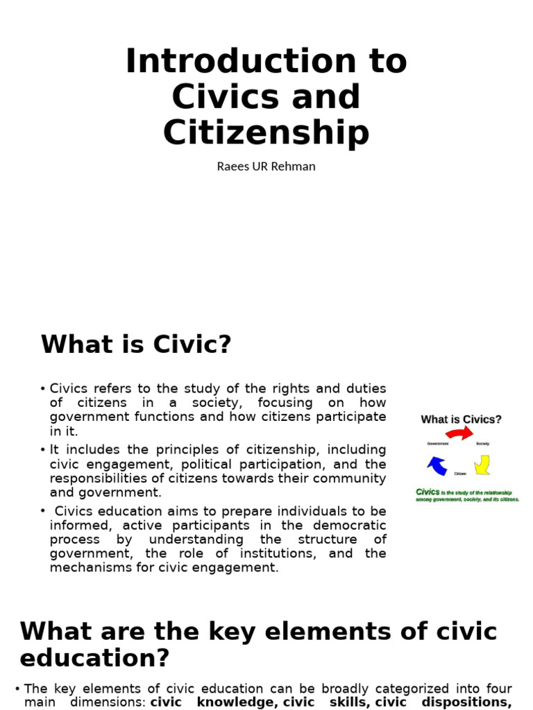 Introduction To Civics and Citizenship Lecture 1 | PDF | Citizenship ...