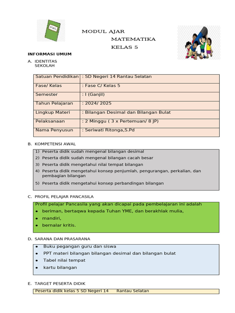 Modul Ajar MTK Kls 5 | PDF