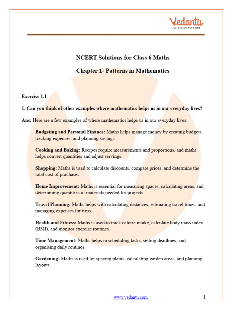 NCERT Solutions for Class 6 Maths Chapter 1 Patterns in Mathematics - Free PDF Download | PDF ...