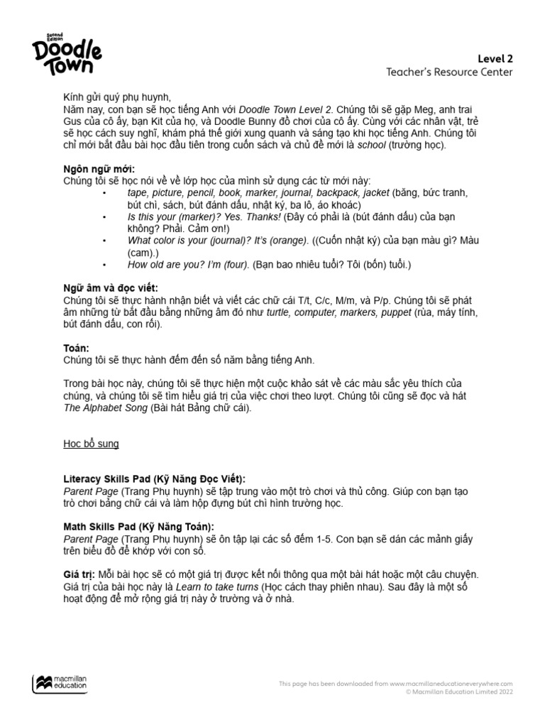 DDL2e TRC2 ParentLetter Vietnamese U01 | PDF