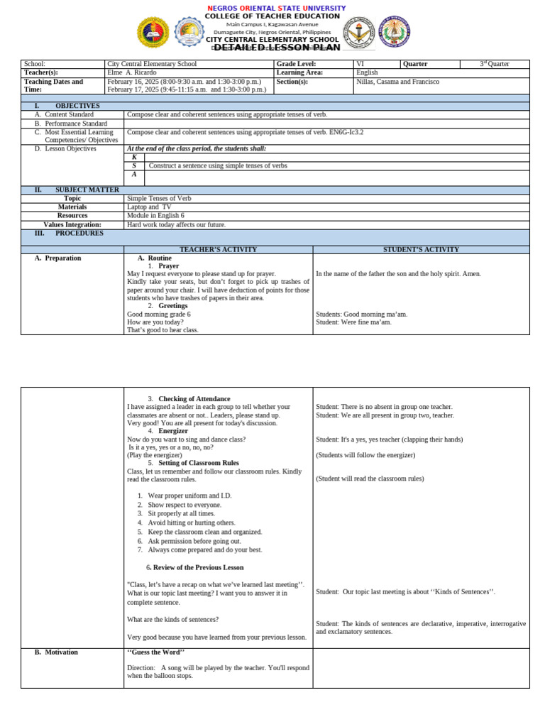 1st LESSON 4TH QUARTER Edited | PDF | Grammatical Tense | Grammatical ...