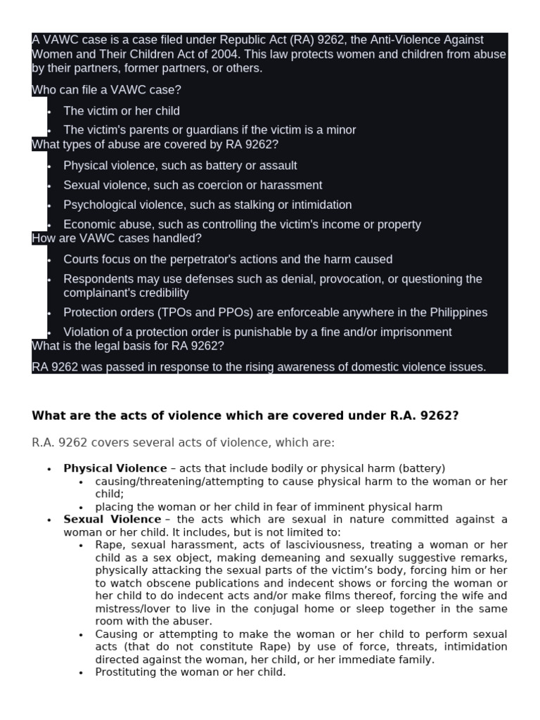 Understanding VAWC Cases in the Philippines | PDF | Child Abuse ...
