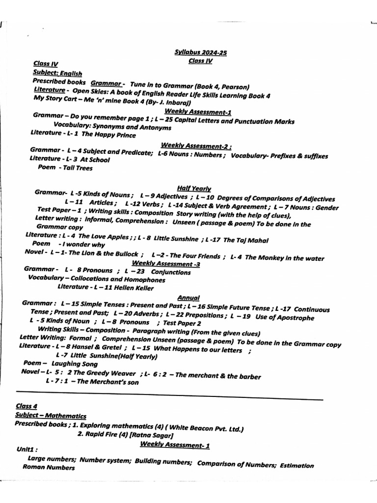 Class 4 Syllabus | PDF