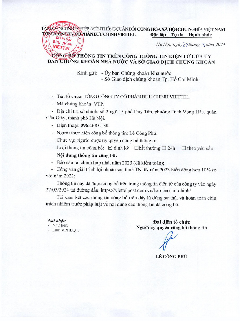 VTP - BCTC Nam 2023 Hop Nhat | PDF