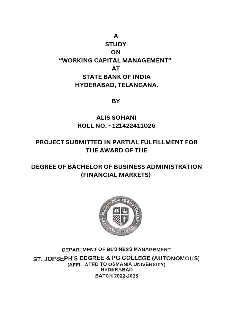 A Project Report On Working Capital Management of SBI | PDF | Working ...